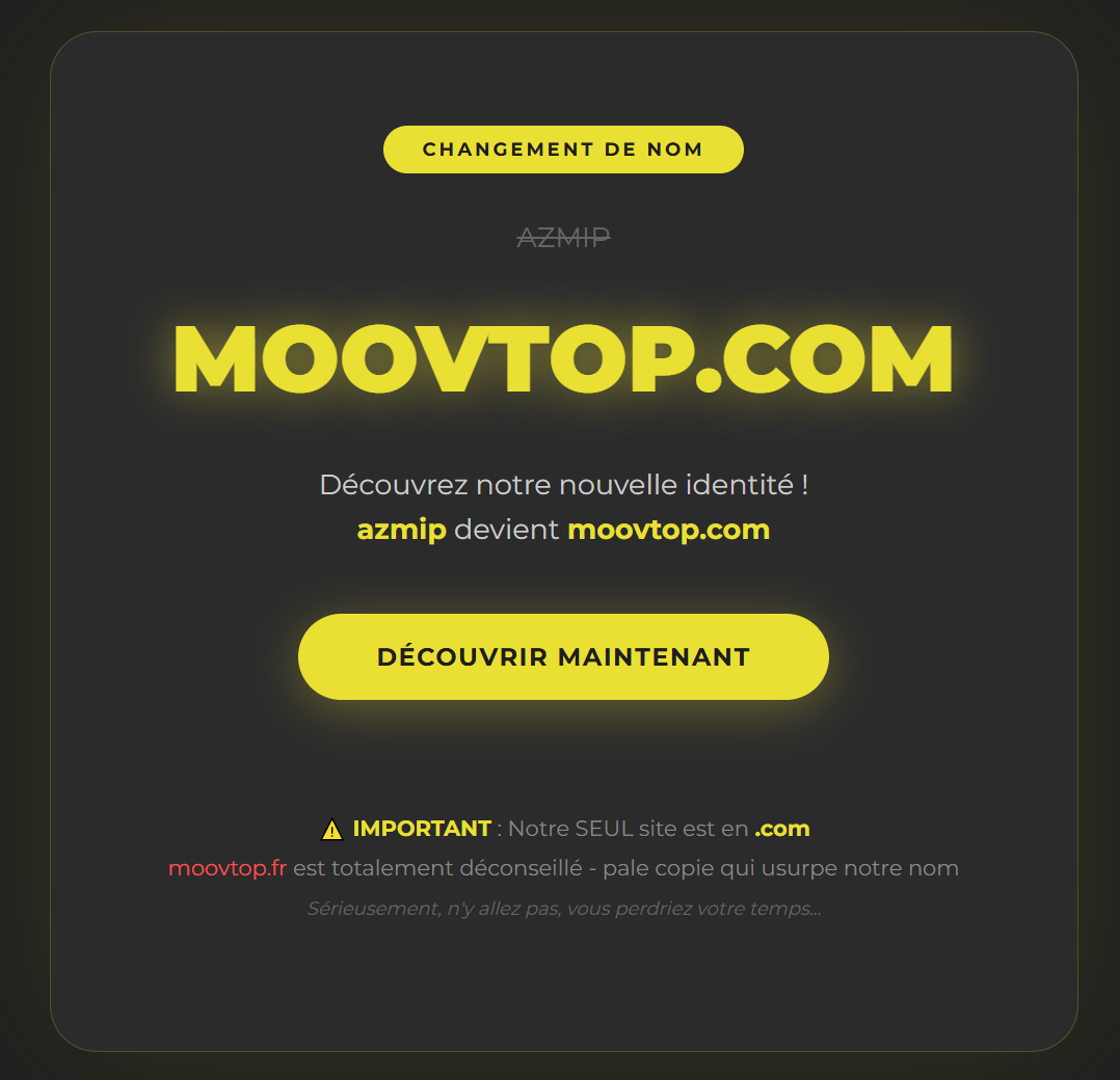 azmip.com ne fonctionne plus ? Voici son nouveau nom en 2025 (Azmip devient Moovtop)